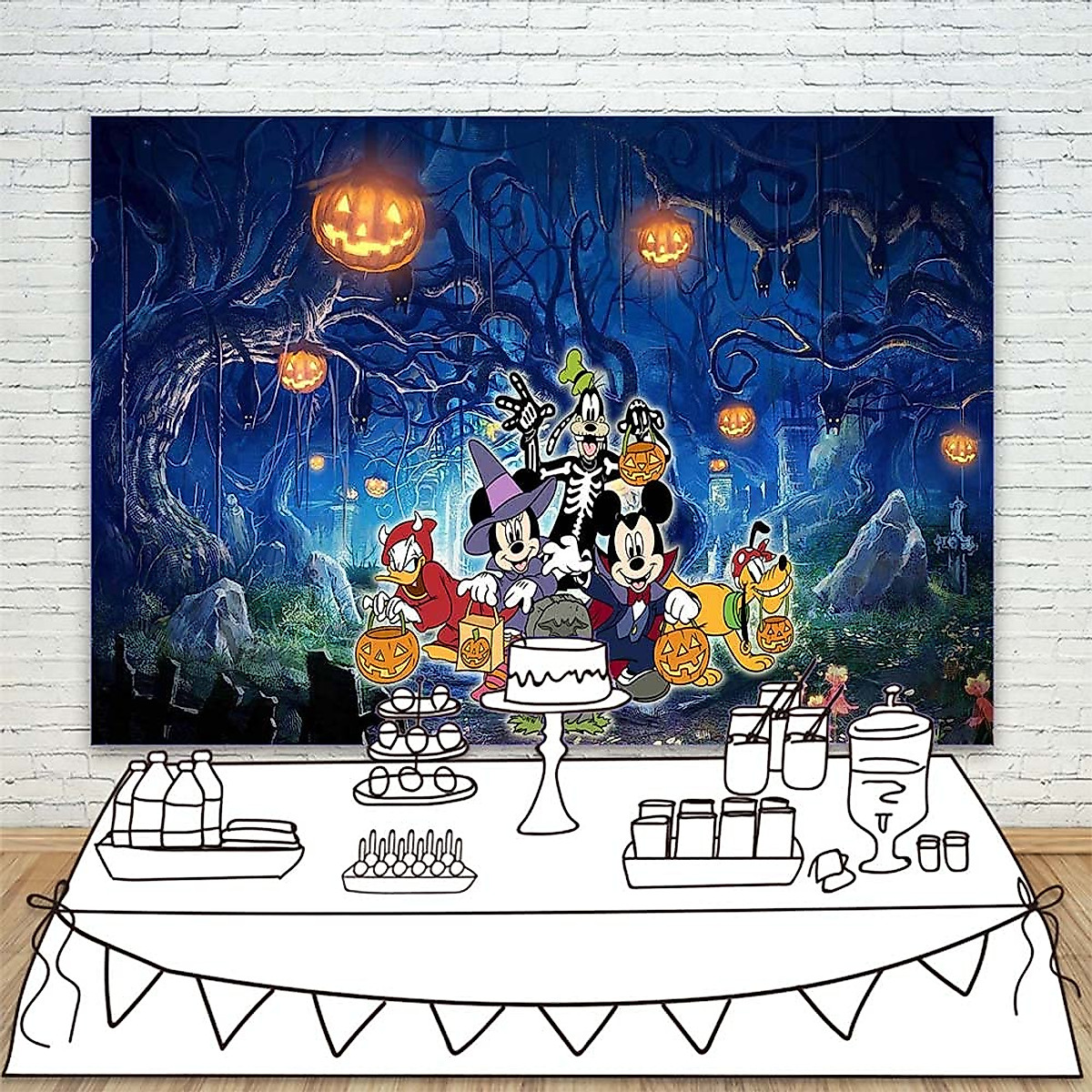 Mickey Mouse Halloween Birthday Backdrop 5x3 Pumpkin Graveyard Halloween Theme Background for Kids Trick or Treat Mickey Mouse and Friends Halloween Party Supplies