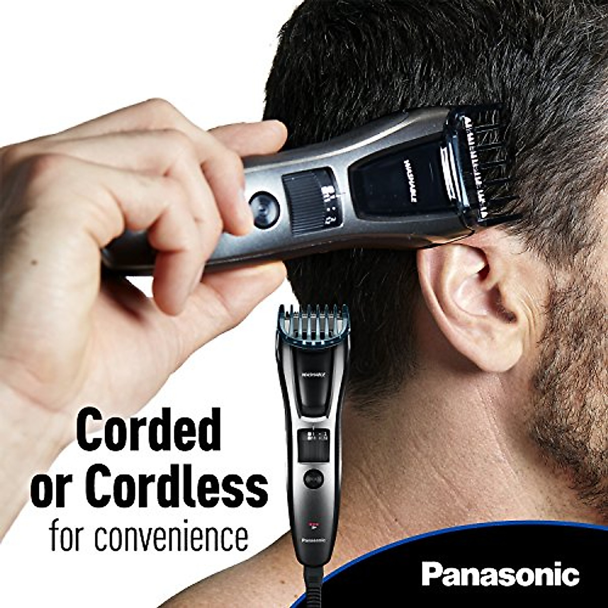 Panasonic Hair and Beard Trimmer, Men's, with 39 Adjustable Trim Settings and Two Comb Attachments for Beard and Hair, Corded or Cordless Operation, ER-GB60-K, Black