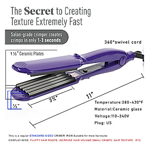 MBHAIR Ceramic Crimper Iron for Volumizing Fluffy Hairstyle, Corrugation Crimper Hair Iron, Anti Static Ceramic Hair Crimping Iron Adjust Temperature (Purple)