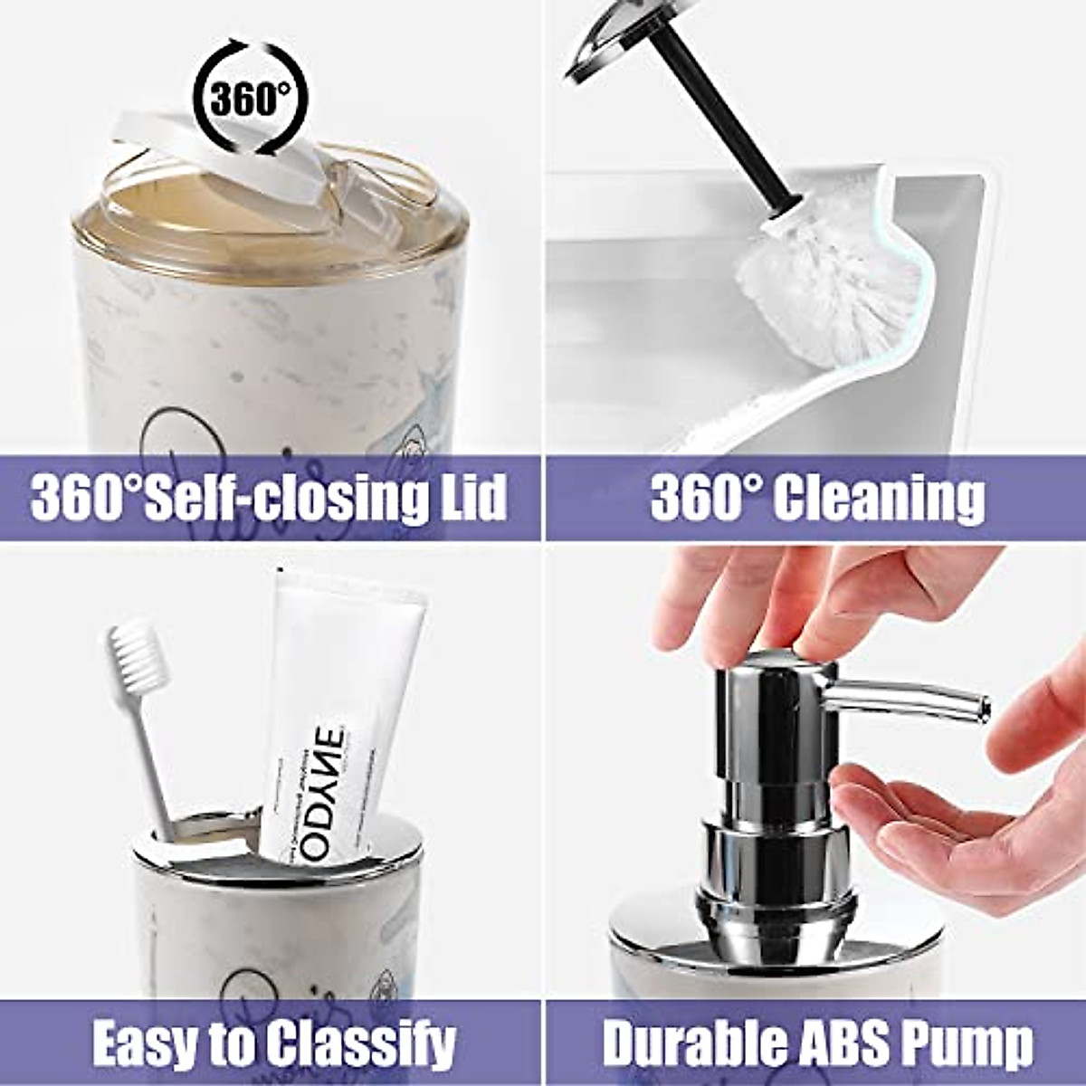 Bathroom Accessories Set Complete with Paris Tower Shower Curtain,9 Piece Bathroom Sets with Toothbrush Holder,Toothbrush Cup,Lotion Soap Dispenser,Soap Dish,Toilet Brush,Trash Can,Qtip Holder