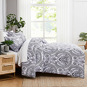 Southshore Fine Living, Inc. Twin Extra Long Comforter Set, Down Alternative Boho Bedding Set, Paisley Print Bedspread, Boho Comforter Twin/XL Size with Matching Pillow Sham, Pure Melody Black