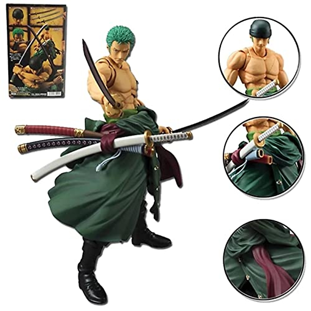 HOUYSA Japanese Animation Integrated Rolonoa Zoro Statue Fighting Version. Pirate King Three Knife Flow Movable Solon PVC Action Model Series Cool Stunt Doll Toys