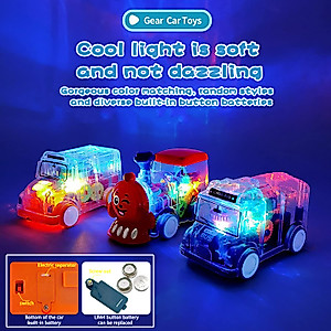 HT HONGTENG Transparent Car Toys 3 Sets,Inertial Vehicle with LED Effects and Ringtone,Color Moving Gear,3-6 Years Old Children's Birthday Educational Toys (City Vehicles)