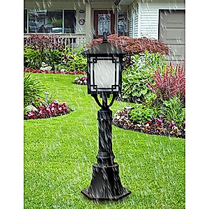 Outdoor Post Light Waterproof IP55 Pillar Lamp Black Column Lamp Chinese Street Light Aluminum Alloy Stigma Light Villa Garden Pathway Light, 22.5cm×73cm