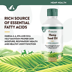 NaturVet Hemp Seed Oil Krill and Salmon, 32 oz. Liquid, Made in The USA