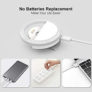 Auxiwa Clip on Selfie Ring Light [Rechargeable Battery] with 36 LED for Smart Phone Camera Round Shape, White