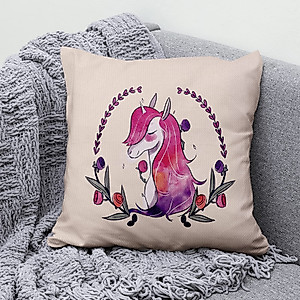 Yeele Rainbow Unicorn Pillow Covers, Set of 4 Cartoon Pink Rainbow Fairy Tale Stars Magic Unicorn Pattern Cushion Case with Invisible Zipper 18x18inch for Kids Boys Girls Room Sofa Decor