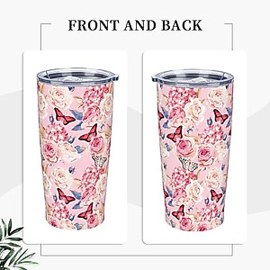 Yaxongx 20oz Tumbler Roses Design Double Wall Vacuum Insulated Coffee Mug with Lid and Metal Straw Brush Reusable Stainless Steel Water Bottle Travel Cup Gifts for Car Ice Drinks Hot Beverage