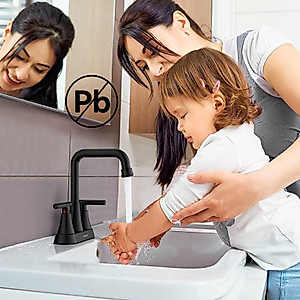 Matte Black Bathroom Sink Faucet, Hurran 4 inch Bathroom Faucets for Sink 3 Hole with Pop-up Drain and Supply Lines, Stainless Steel 2-Handle Centerset Faucet for Bathroom Sink Vanity RV Restroom