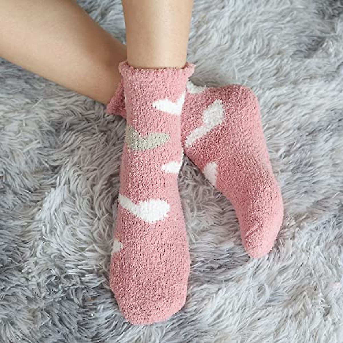 Aivanart Fuzzy Socks for Women,6 Pairs Soft Fluffy Cozy Slipper Socks,Comfy Warm Winter Sleep Plush Bed Socks for Valentine's Day Gifts