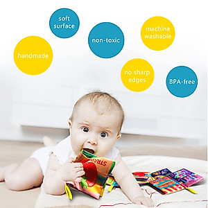 AMINFUN Soft Cloth Baby Book Toy 0-6 Months, Baby Learning Book(ABC-Z,1-10,Colour,Fruit,4 Pack),Touch and Feel Crinkle Book Infants 6-18 Months,Early Educational Toy 0-3, Gift for Babies Infants