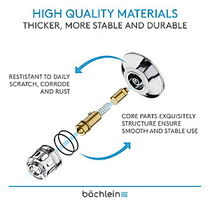 Bächlein Bathroom Sink Drain with Overflow - Sink Stopper with Pop Up Function - Chrome Pop Up Bathroom Sink Drain incl. 3 Extra Seals and Installation Manual - German Brand