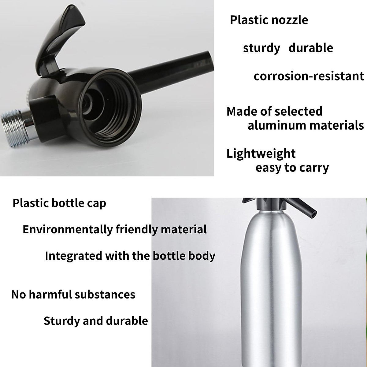 Raguso Soda Bottle Fashionable Attractive Alloy Soda Syphon Bottle Seltzer Portable Siphon Carbonated Seltzer Water Maker With Pressure Regulator for Mojitos Cocktails Juice Drinks(Silver) Sodamaker