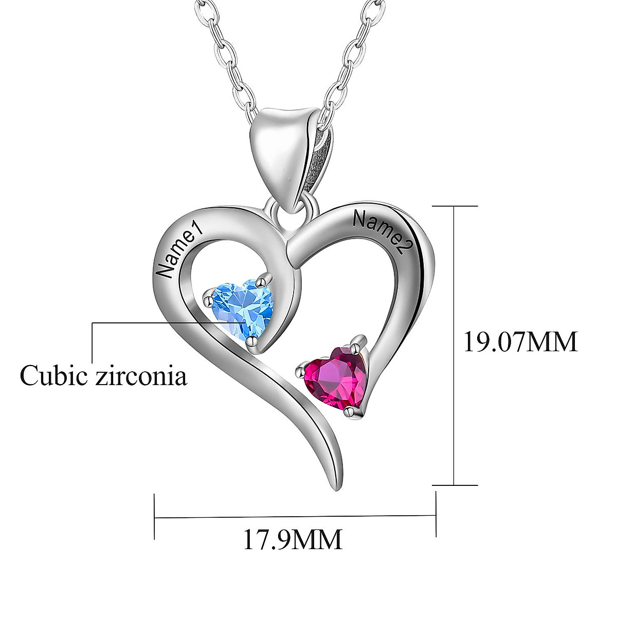 💖Valentine's Gift💖Madeone Personalized Mother’s Name Necklace with 2 Birthstones and 2 Names Engraving Pendant 925 Sterling Silver 14K Gold Plated Necklace Meaningful Necklace with Customized Heart Pendant for Women (White Gold)