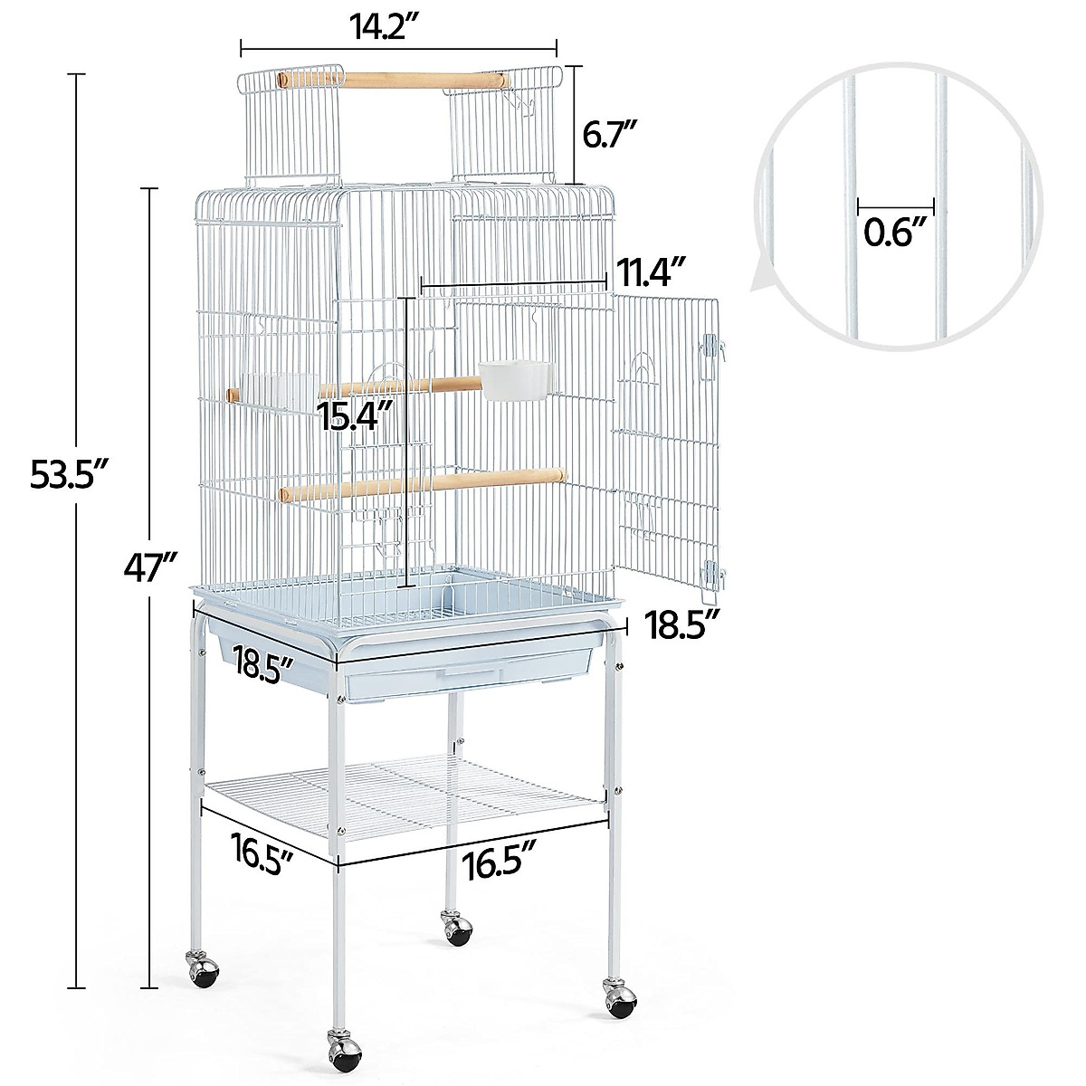 Yaheetech Play Open Top Parrot Bird Cages for Sun Parakeet Cockatiel Green Cheek Conure Lovebird w/Detachable Rolling Stand, White