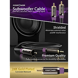Subwoofer Cable (10 Feet), FosPower RCA to RCA Audio Stereo Cable, Male to Male - Dual Shielded Cord | 24K Gold Plated Connector | Corrosion Resistant | Clean Sounding Signal