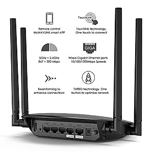 WiFi Router AC1200, WAVLINK Smart Router Dual Band 5Ghz+2.4Ghz, Full 4 Gigabit Ethernet Ports, USB 3.0 Port, Wireless Internet Routers for Home, Gaming