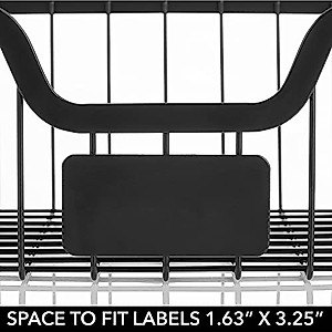 mDesign Wire Under Shelf Organizer for Cabinet - Sliding Basket for Under Cabinet Shelf - Hanging Organizer Rack for Kitchen and Pantry with Label Space - Carson Collection - 2 Pack - Matte Black