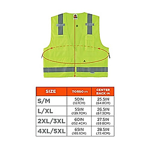 Ergodyne - 21429 GloWear 8250Z ANSI Lime Surveyors Reflective Safety Vest with Back Pocket, 4XL/5XL