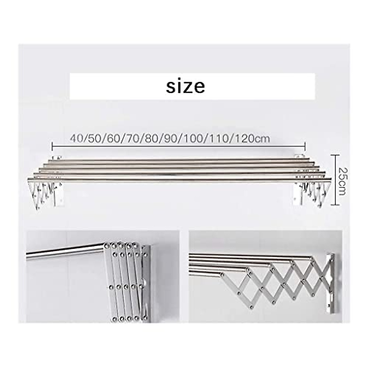 XMCX Wall Mounted Laundry Drying Rack 304 Stainless Steel 5 Rods Collapsible Dryer Towel Rack Home Folding Washing Line Clothes Airer Easy Storage for Indoor Outdoor (Size : 120cm/47.2in)