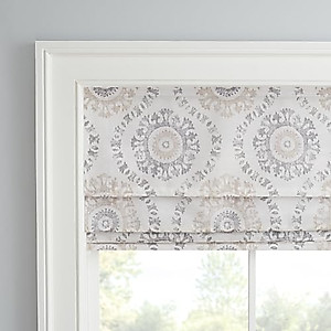 Waverly Adonis Medallion 100% Blackout Roman Shade, Cordless and Noise Reducing Window Shade for Privacy, Thermal Window Treatments for Energy Saving Benefits, 27 in Wide x 64 in Long, Natural