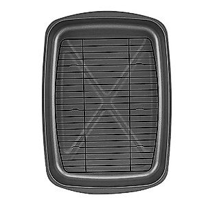 Baking with G&S HGVP07-AZ Four-Piece Nonstick Roaster with Rack and Lid Set, 17.375 in x 12.75 in x 0.375 in, Grey