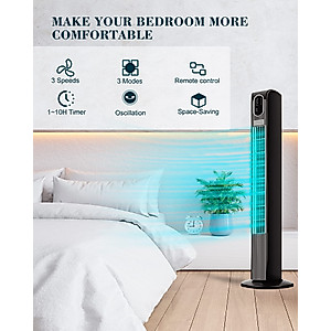 Uthfy Electric Standing Tower Fan,34'' Oscillating Tower Fan with Remote, Floor Fan for Bedroom Office and Home,Quiet Cooling Fan,Portable Bladeless Tower Fan with LED Display,Black