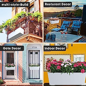 PINFENGJIAJU 24 Inch Metal Iron Hanging Planters 2 Pack, Large Rectangular Hanging Flower Pots with Detachble Hooks, Deck Rail Fence Balcony Hanging Planter Boxs with Drainage Holes(Shimmerry Brown)