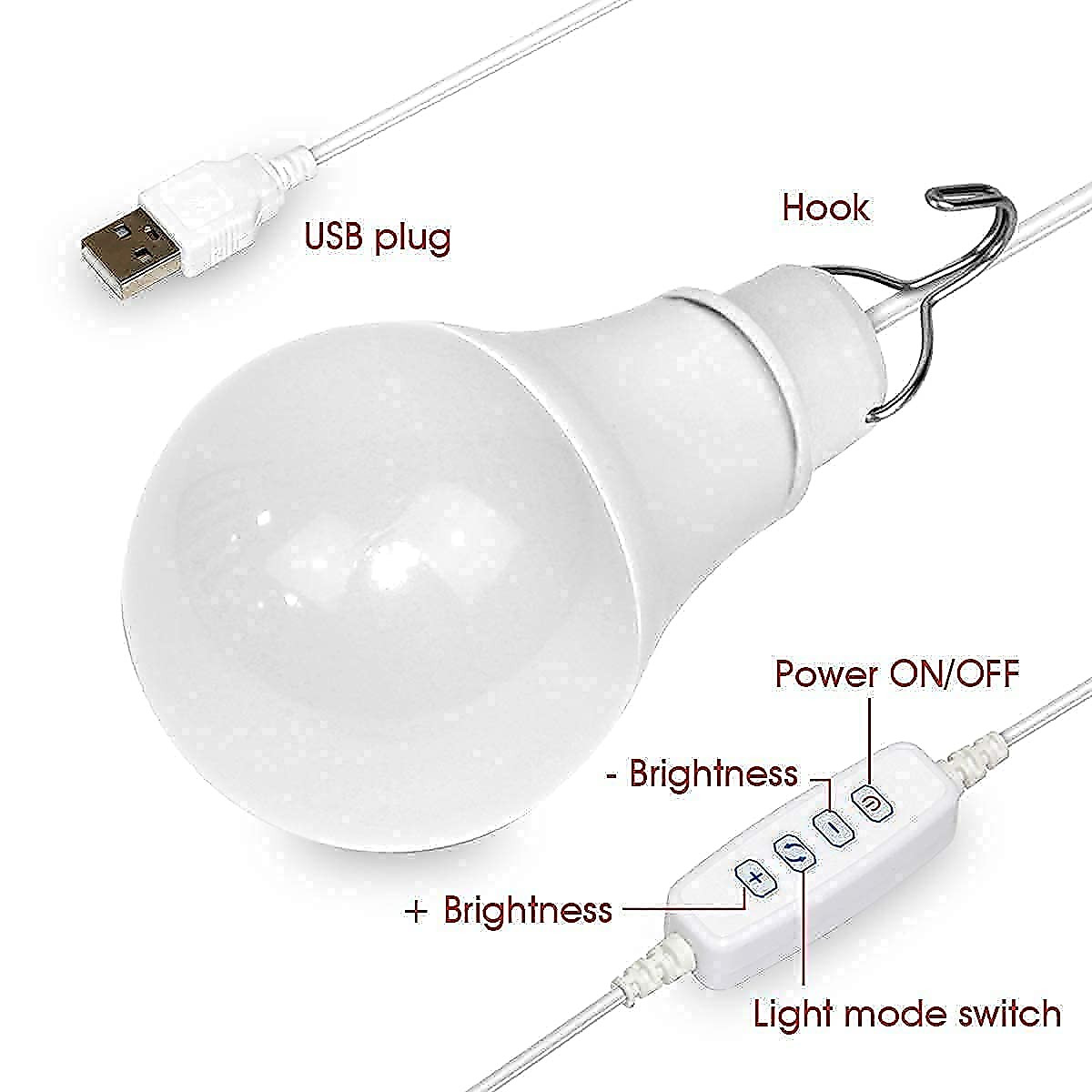 powkey 200Watt Portable Power Bank with AC Outlet and 10W Adjustable LED Bulb Light for Camping Power Supply for CPAP, 2 AC Ports, 4 USB Ports, 2 DC Ports