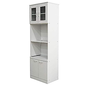 Kings Brand Furniture Danbury Tall Kitchen Pantry, Microwave Storage Cabinet, White, 23" W x 15" D x 70" H