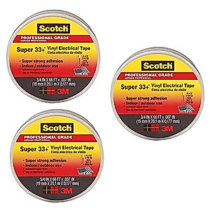 3M Scotch Super 33+ Vinyl Electrical Tape, .75-Inch by 66-Feet, 3-PACK
