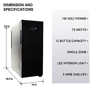 Koolatron 12 Bottle Refrigerator Wine Cooler Thermoelectric Wine Fridge Freestanding Wine Chiller for Home Bar Small Kitchen Apartment RV Red White Black