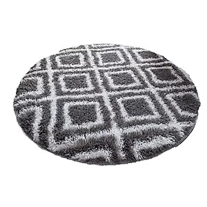 Moroccan Round Area Rugs 2.7ft Round Rug with Blue Stars Non Slip Modern Fluffy Shaggy Floor Rugs for Bedroom, Kids Room, Home Decor Furry Farmhouse Carpet, Soft Moroccan Fuzzy Rug for Kitchen