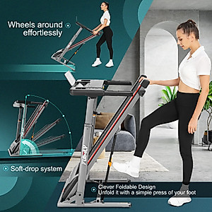 Folding Treadmill with Desk & Adjustable Height, 300 LBS Weight Capacity, Heavy-Duty Treadmill with Incline, Bluetooth Speaker & App Control, Electric Walking Machine Running Treadmill for Home