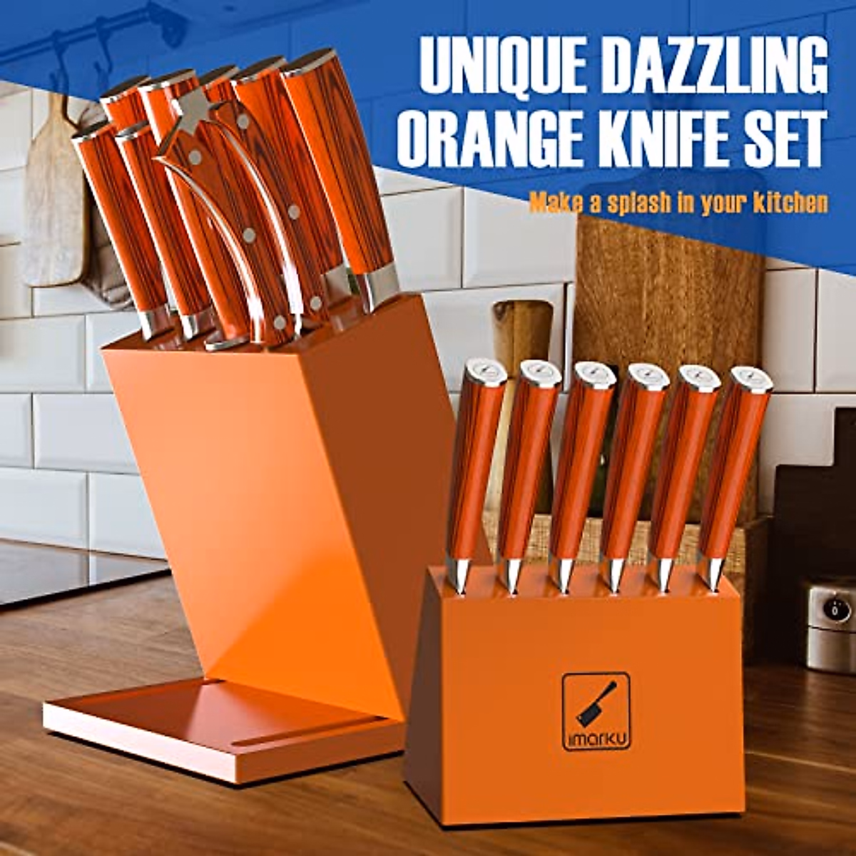 Knife Set, imarku 16-Pieces Kitchen Knife Set, Premium Japanese High Carbon Stainless Steel Knife Sets for Kitchen with Removable Block, Ergonomic Pakkawood Handles