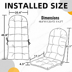 FILUXE Adirondack & Rocking Chair Cushion, High Back Patio Cushions - Waterproof Solid Tufted Pillow, Indoor/Outdoor Pads with Ties, Fade-Resistant & Seasonal All Weather Replacement (Deep Gray, 1)