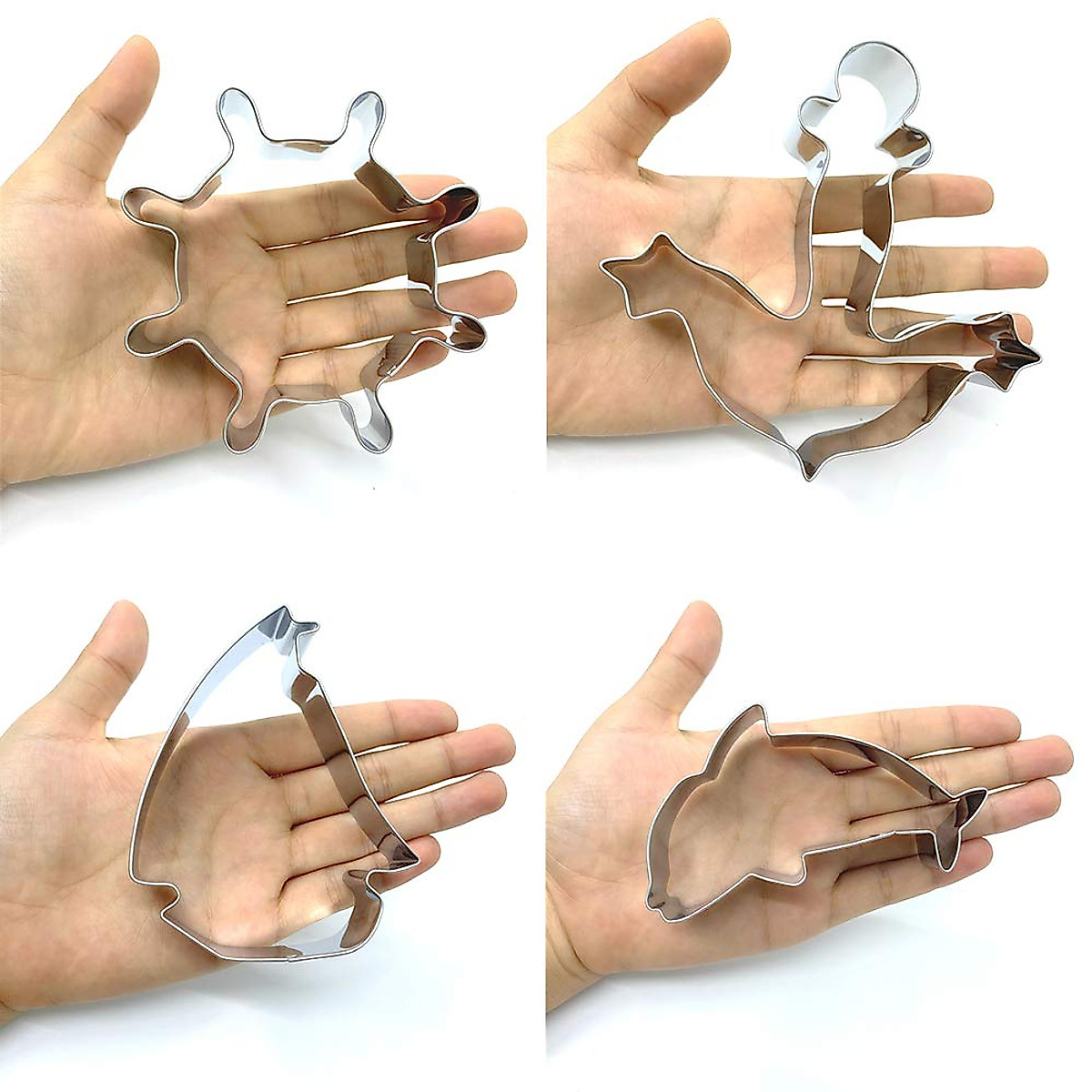 LILIAO Nautical Cookie Cutter Set - 4 Piece - Anchor, Sailboat, Rudder and Dolphin Biscuit Fondant Cutters - Stainless Steel