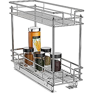 ROOMTEC Pull Out Cabinet Organizer for Narrow Cabinet (7" W X 21" D), Kitchen Cabinet Organizer and Storage 2-Tier Cabinet Pull Out Shelves Under Cabinet Storage for Kitchen, Chrome