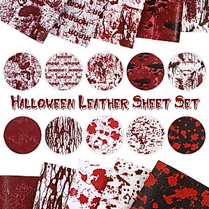 AnyDesign 10Pcs Halloween Theme Faux Leather Sheets Spooky Bloody Printed Synthetic Leathers Red White Black Scary Bloodstain Fabric Leathers for Halloween DIY Craft Earring Hair Bow Making, 8 x 12"