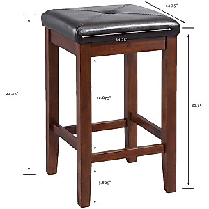 Crosley Furniture Upholstered Square Seat Counter Height Bar Stools Set of 2, Vintage Mahogany, 24-inch