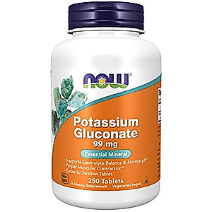 NOW Supplements, Potassium Gluconate 99mg, Easier to Swallow, Essential Mineral*, 250 Tablets