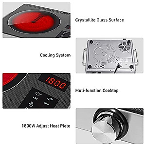 OCTAVO 1800W Portable Ceramic Countertop Infrared Burner with 4 Hours Timer, Touch Control Panel Adjustable Heating Power