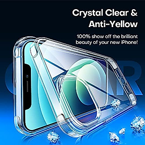 CANSHN Clear Protective for iPhone 12 Case/iPhone 12 Pro Case, [Military Drop Protection] [Not Yellowing] Shockproof Cover with Hard Back & Soft TPU Bumpers, Slim Thin Phone Case for iPhone 12/12 Pro