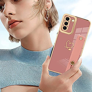 ZIYE Galaxy S21 Plus 5G Luxury Electroplated Case with Strap Love Heart Plating Gold Bumper Cover for Women Girls Anti-Scratch Shockproof Back Phone Case for Samsung Galaxy S21 Plus 5G 6.7 Inch