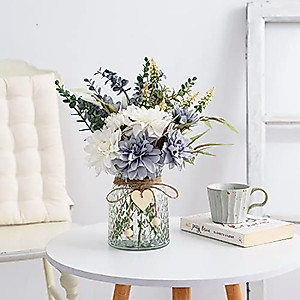 COZZI CODI Fake Flowers Artificial Blue Flowers with Vase, Table Centerpieces for Dining Room, Silk Flower Arrangements for Home, Living Room Bathroom Plant Decor, Centerpiece Table Decorations