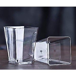 Sohapy 100 Pack 5.Oz Tall Square Food Grade Clear Plastic Dessert Tumbler Cups for Tiramisu,Cakes,Ice cream,Parfait, Dip, Sundaes,and Cookies (100)