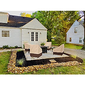 Lafaso Patio Chair Cover for Outdoor Furniture, 600D Heavy Duty Oxford Cloth Chair Covers Waterproof, Heavy Duty Deep Seat Outdoor Chair Cover Set of 4 (Beige/Brown, Large)