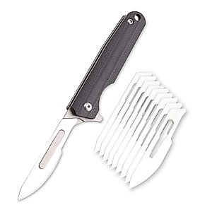 Samior S51 Small Slim Folding Pocket Flipper Scalpel Knife with 10pcs #24 Replaceable Blade, 2.9 inches G10 Handle with Liner Lock, Utility EDC Keychain Knives, 1.1oz (Black)