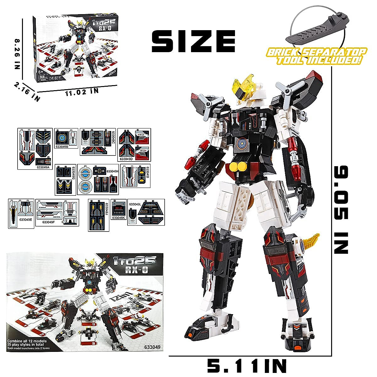 Lemon Legend 25-in-1 STEM Building Toys Kits for Kids to Assemble a Big Robot or 12 Small Airplanes, Best Gifts for Boys and Girls Ages 6 7 8 9 10+ Year Old,566 PCS.