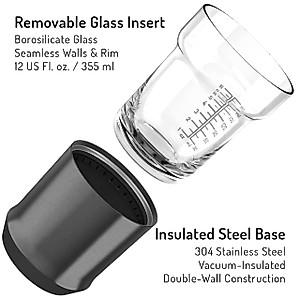 Elevated Craft Hybrid Cocktail Shaker + Hybrid Cocktail Glass - Home Bar Essential Bundle - Premium Vaccum Insulated Cocktail & Steel Base with Removable Glass Insert, Innovative Measuring System